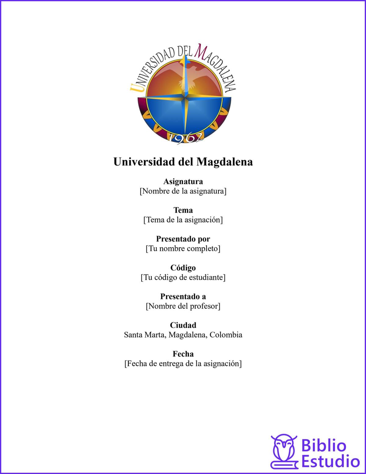 Hoja de presentación Universidad del Magdalena: Plantilla en Word 2025