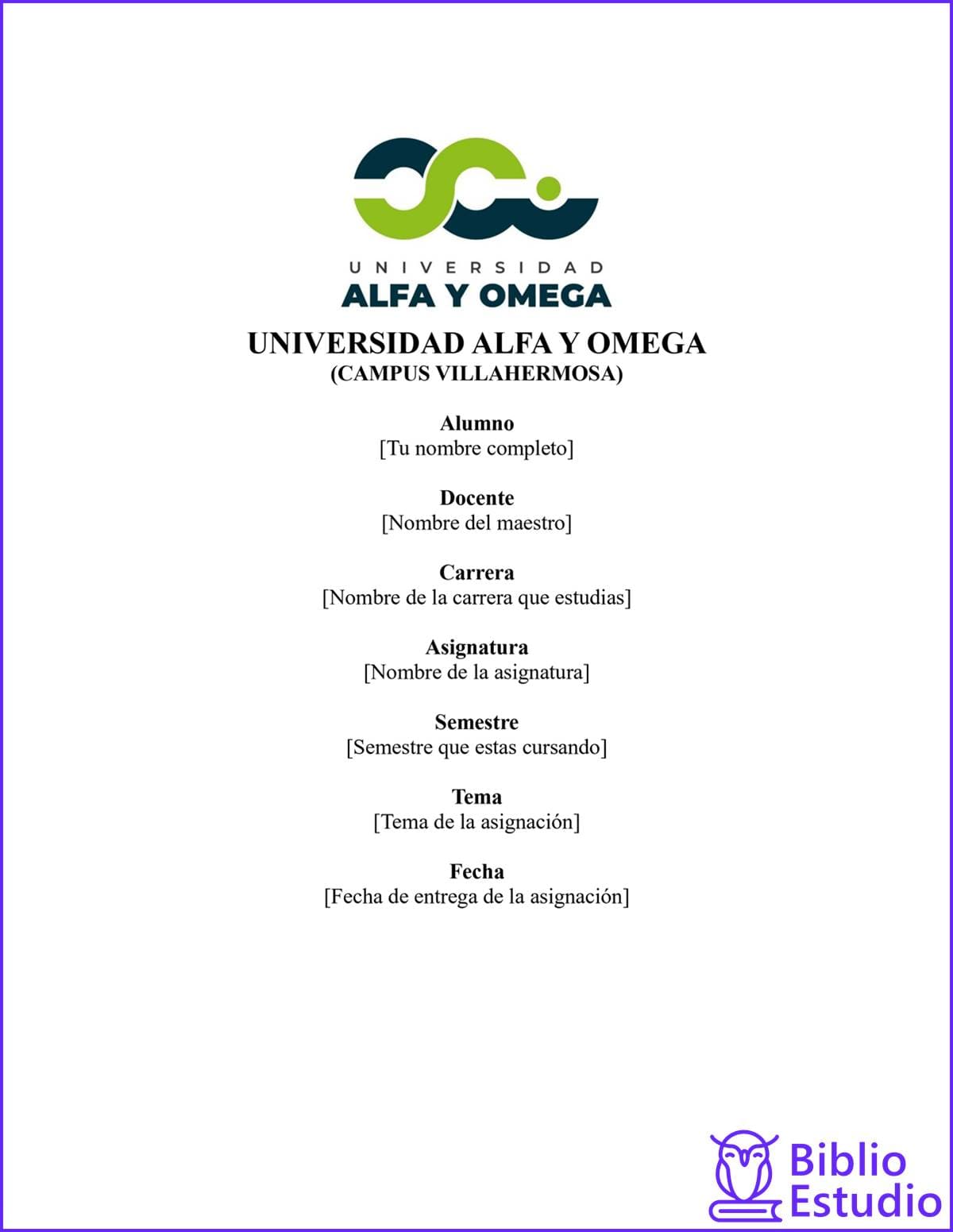 Hoja De Presentación Universidad Alfa Y Omega Plantilla Para Descargar